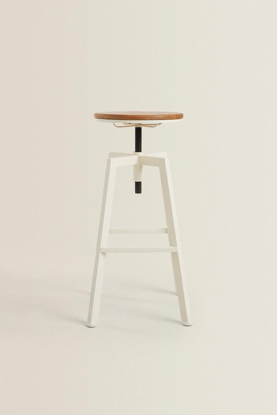 WOOD AND METAL SWIVEL BAR STOOL - Cream | ZARA United States