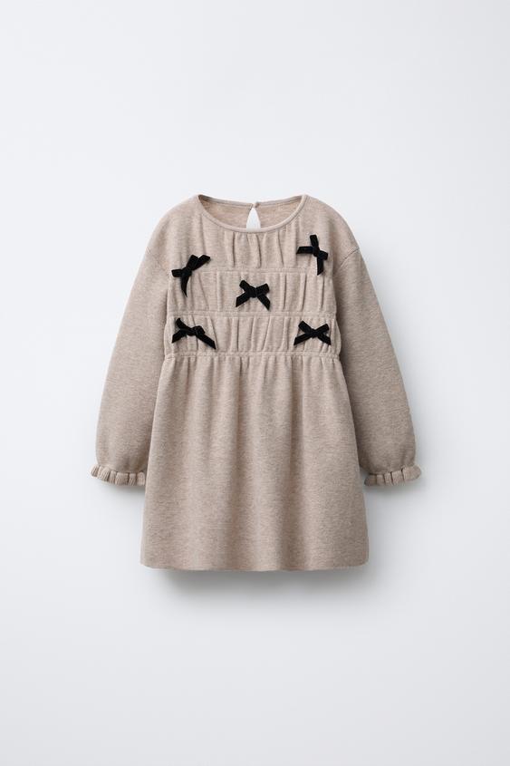 KNIT DRESS WITH BOWS - Sand / Marl | ZARA Turkey