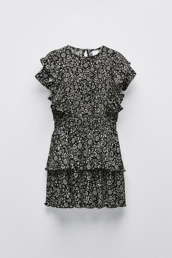 GETEXTUREERDE JURK MET PRINT - Zwart / Wit | ZARA Nederland / Netherlands