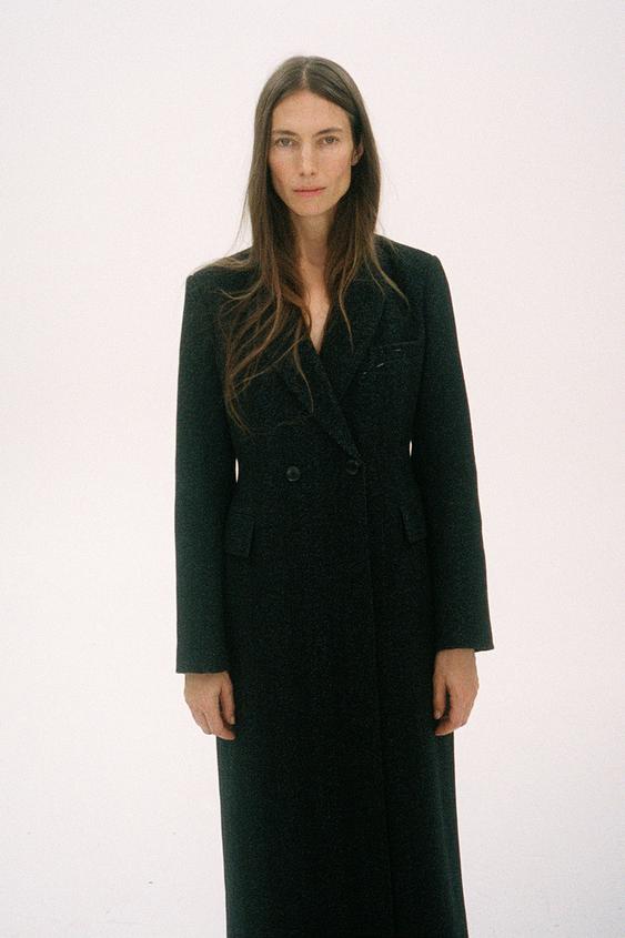 Zw Collection Long Herringbone Coat Navy Blue Zara Uae Dubai