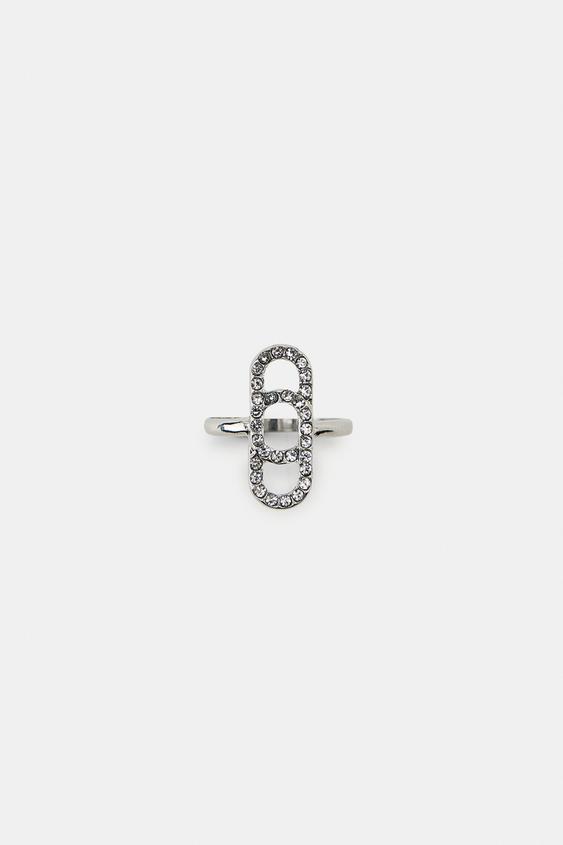 GEOMETRIC RHINESTONE RING - Silver | ZARA Australia