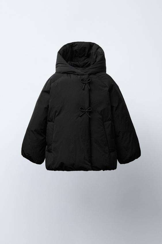 DOUBLE-BREASTED HOODED COAT WITH BOWS - Black | ZARA Spain