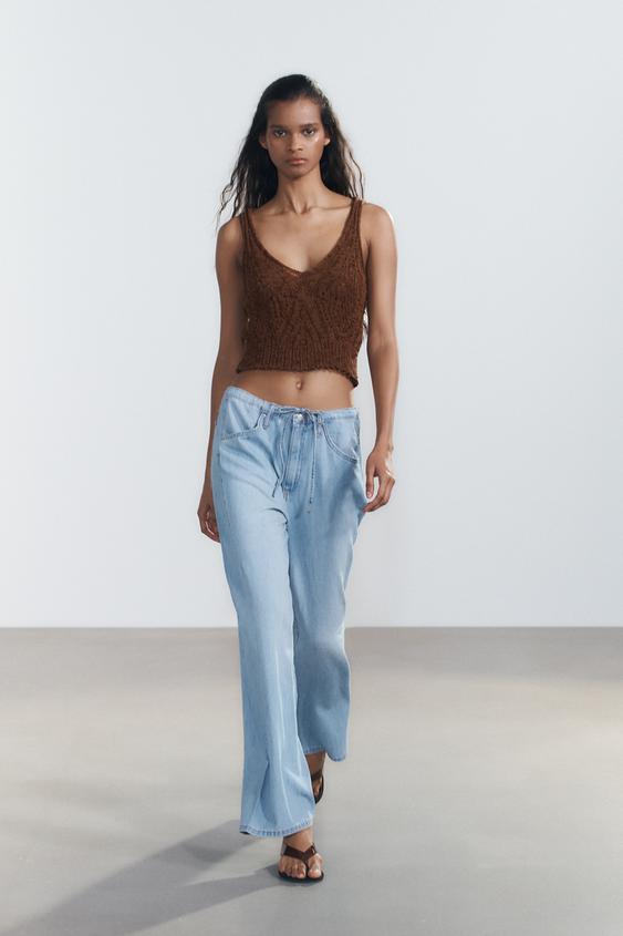 DRAWSTRING LOOSE-FITTING DENIM TROUSERS - Light blue | ZARA Ireland
