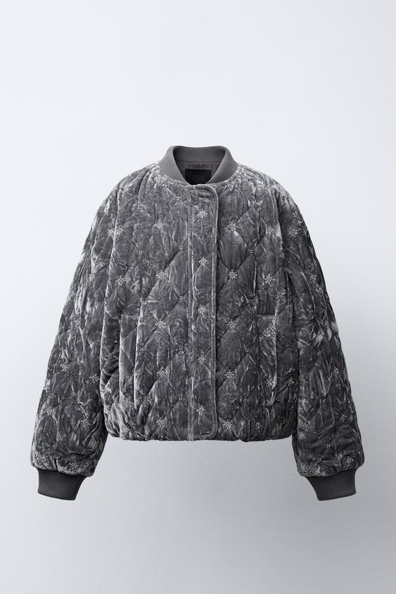 JEWEL VELVET BOMBER JACKET - Grey | ZARA Ireland