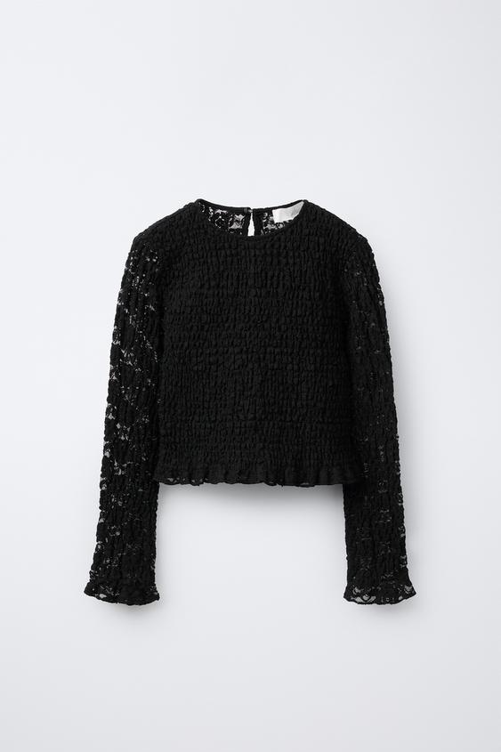TOP ELÁSTICO ENCAJE - Negro | ZARA Mexico