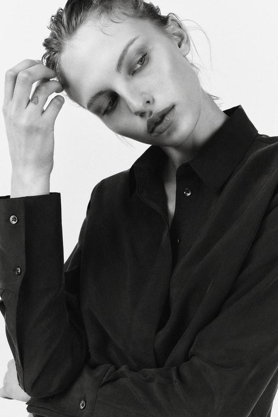 قميص SLIM %100 حرير ZW COLLECTION - أسود | ZARA المملكة العربية السعودية