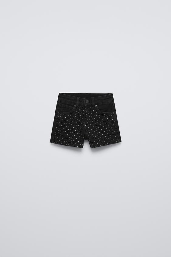 SHORT DENIM À STRASS - Noir | ZARA Belgique / Belgium