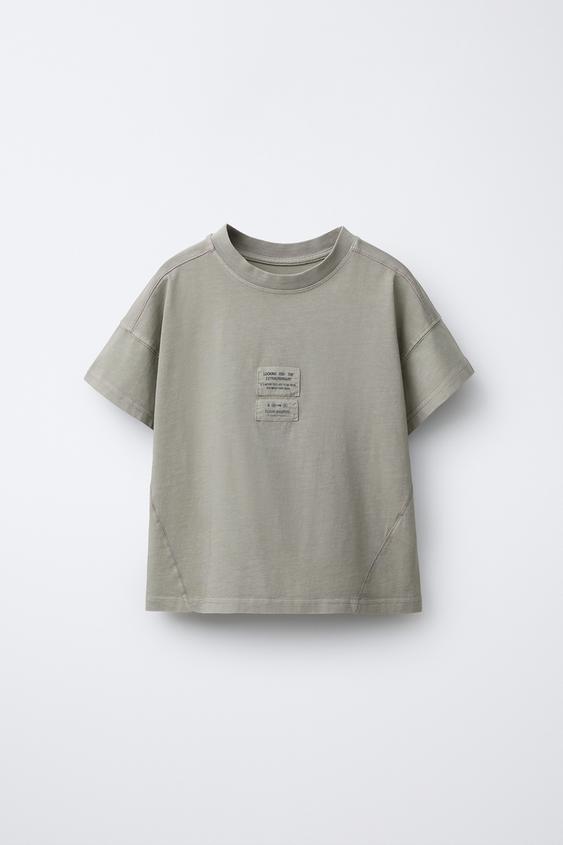 FADED-EFFECT T-SHIRT WITH LABEL - Taupe grey | ZARA India