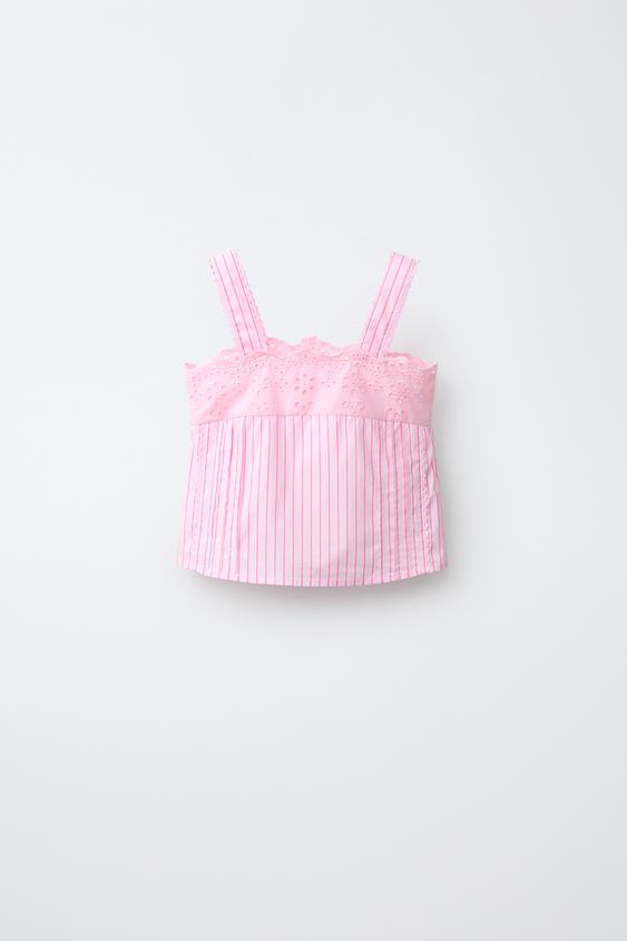 STRIPED SCHIFFLI EMBROIDERY TOP - Neon pink | ZARA Turkey