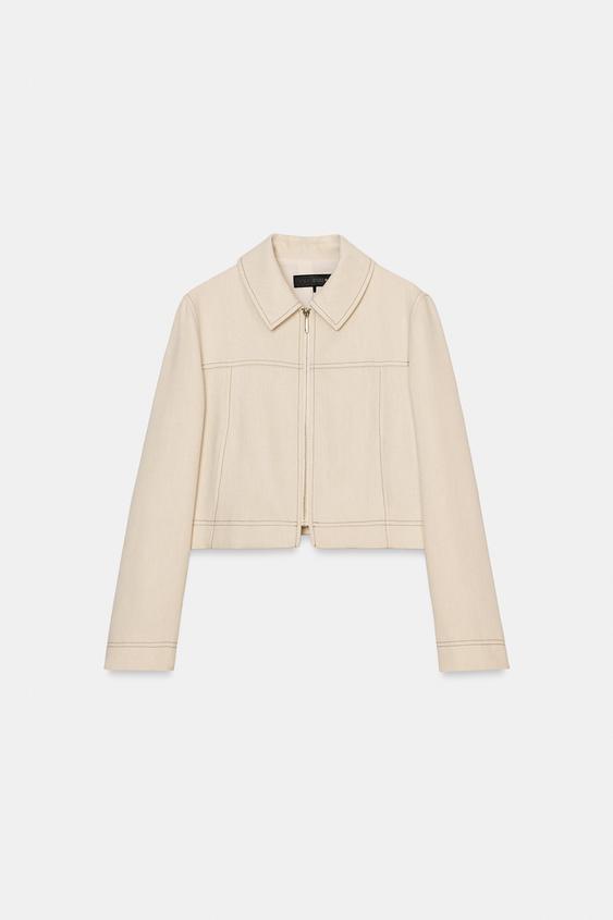 CONTRAST SEAM CROPPED JACKET - Ecru | ZARA New Zealand