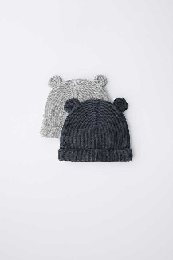 2-PACK OF WAFFLE HATS WITH EARS - Grey / Blue | ZARA United Kingdom