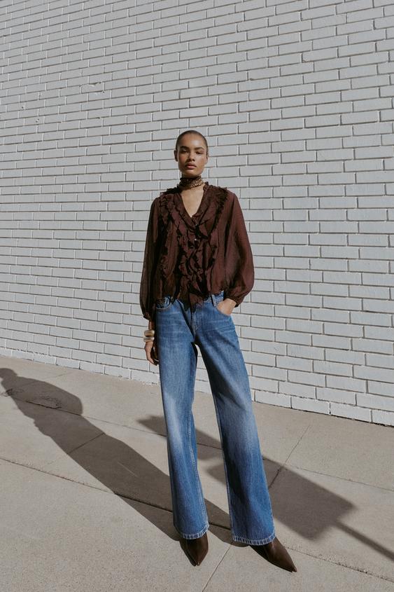 RUFFLED BLOUSE - Brown | ZARA Turkey