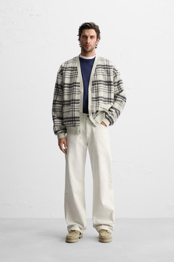 TEXTURED CHECK CARDIGAN - Black / White | ZARA Singapore
