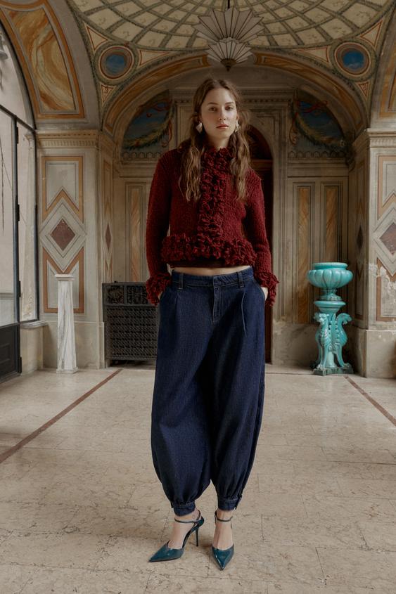 PLETENI KARDIGAN S RESAMA - Burgundac | ZARA Hrvatska / Croatia