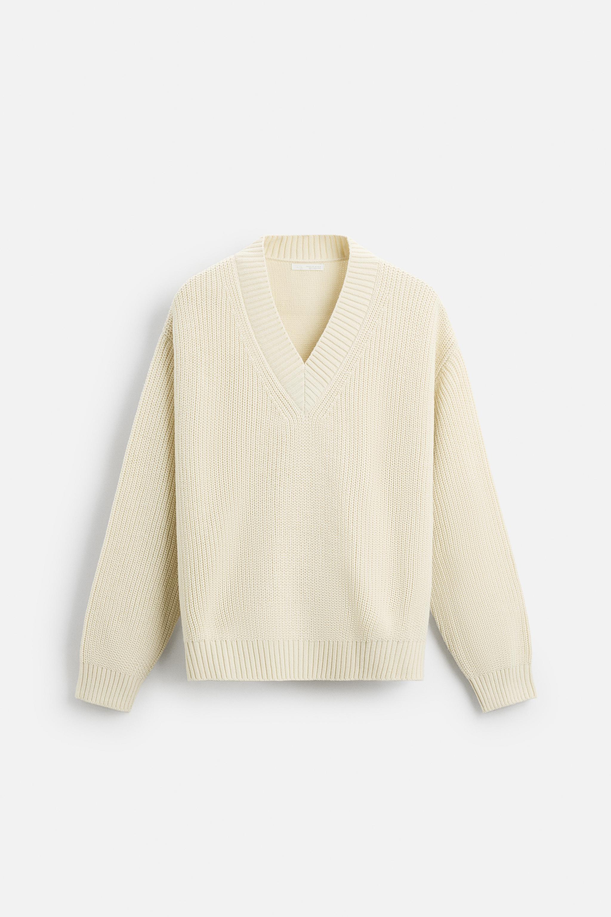 V-NECK STRUCTURED SWEATER - Ecru | ZARA United States V-NECK STRUCTURED SWEATER - Ecru | ZARA United States