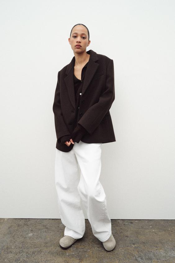 Oversized Blazer Met Wol Zw Collection Chocolade Zara Nederland