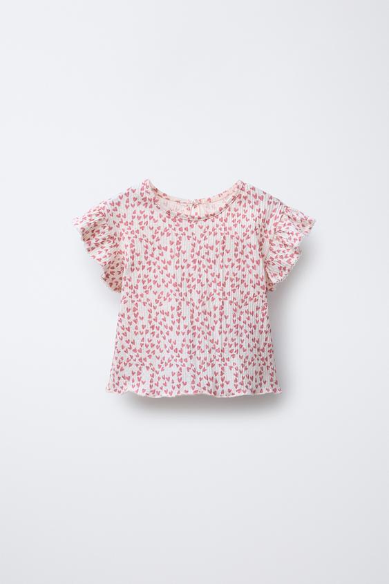 TEXTURED HEART RUFFLE T-SHIRT - Pink | ZARA United States