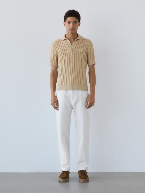 Short Sleeve Ribbed Knit Polo Sweater Butter Zara Canada