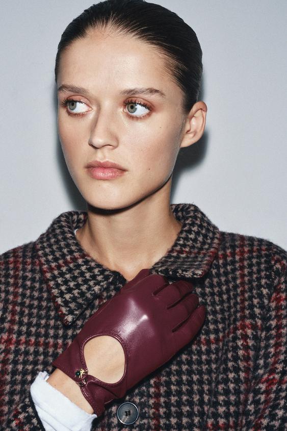 SPIDER LEATHER GLOVES - Burgundy | ZARA United States
