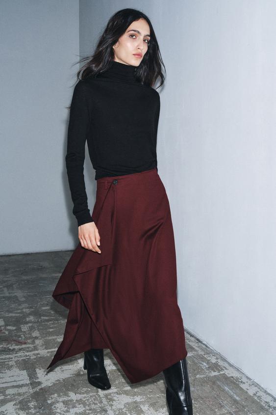 ΑΣΥΜΜΕΤΡΗ ΦΟΥΣΤΑ ZW COLLECTION - Κόκκινο Βουργουνδίας | ZARA Greece ...