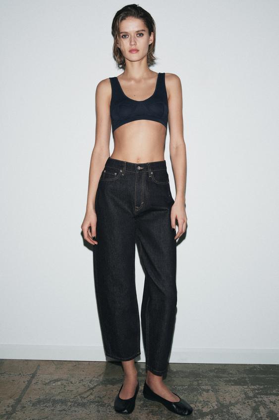 ZW COLLECTION TAPERED MID-WAIST JEANS - Blue | ZARA Turkey