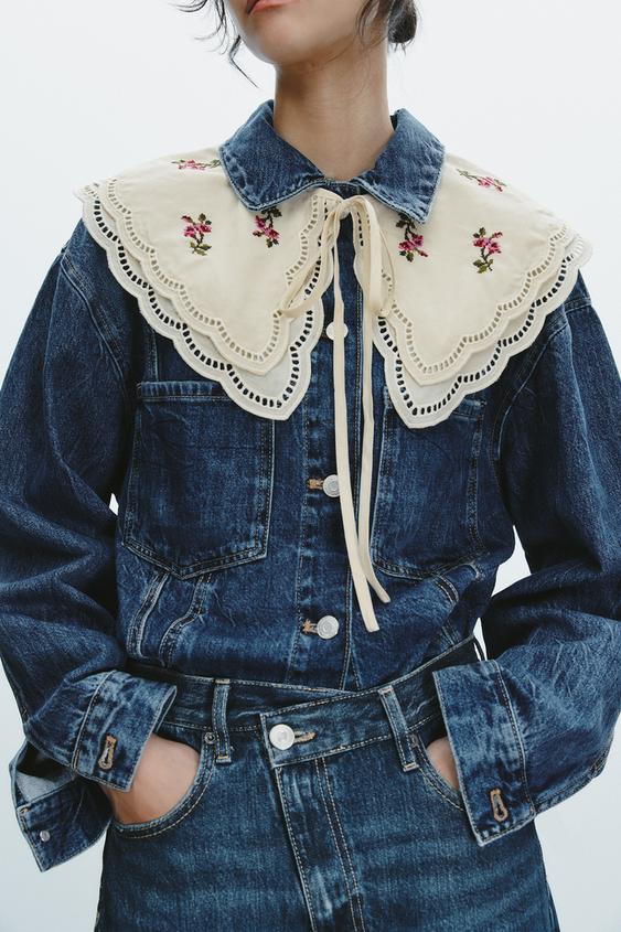 CROSS-STITCH EMBROIDERED COLLAR - Ecru | ZARA UAE - Dubai/Sharjah/Ajman ...