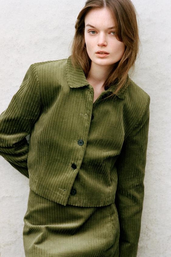 JAKET PENDEK KORDUROI - Mid-green | ZARA Indonesia