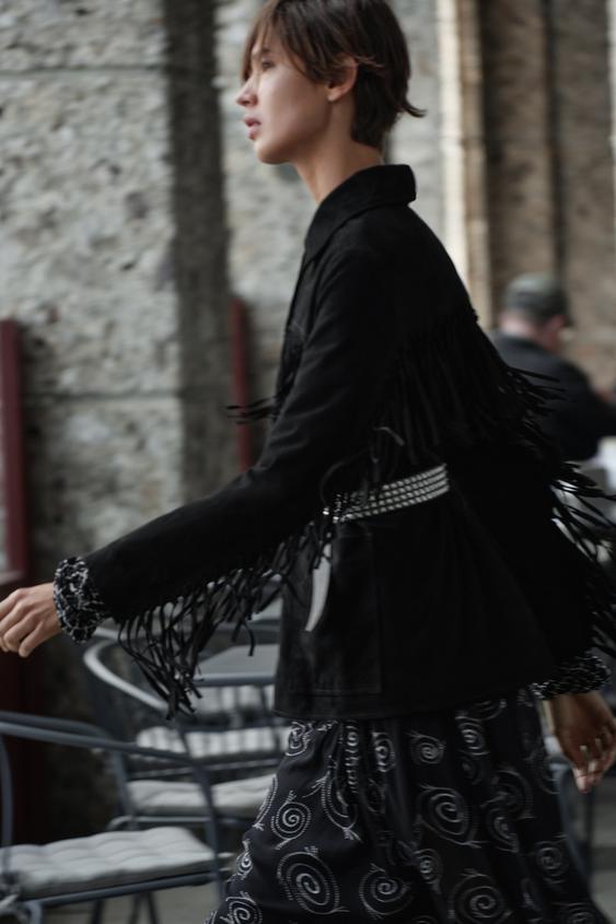 ZW COLLECTION SUEDE FRINGE JACKET - Black | ZARA New Zealand