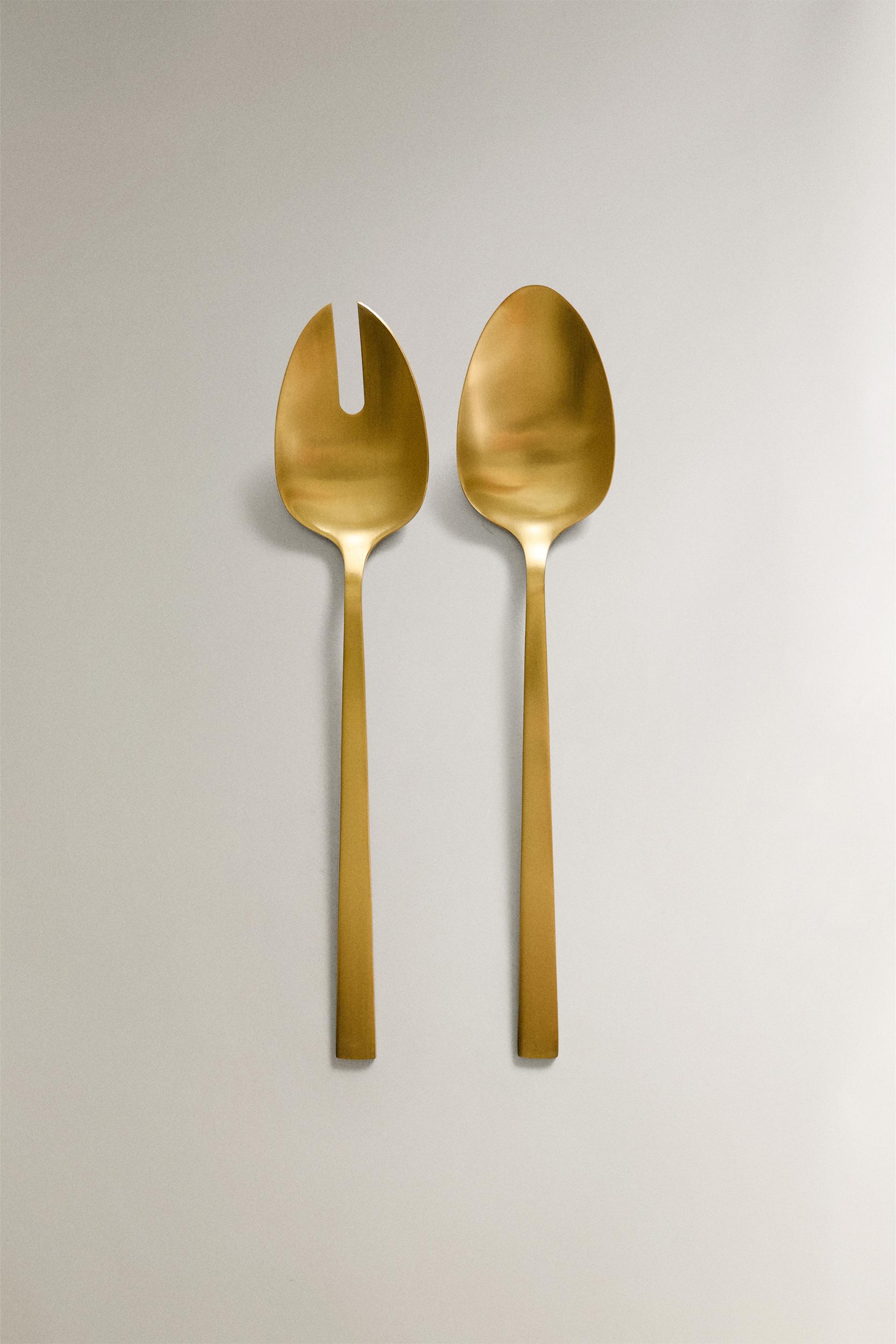 GOLDEN STEEL SALAD CUTLERY SET (SET OF 2) - Gold | ZARA United Kingdom