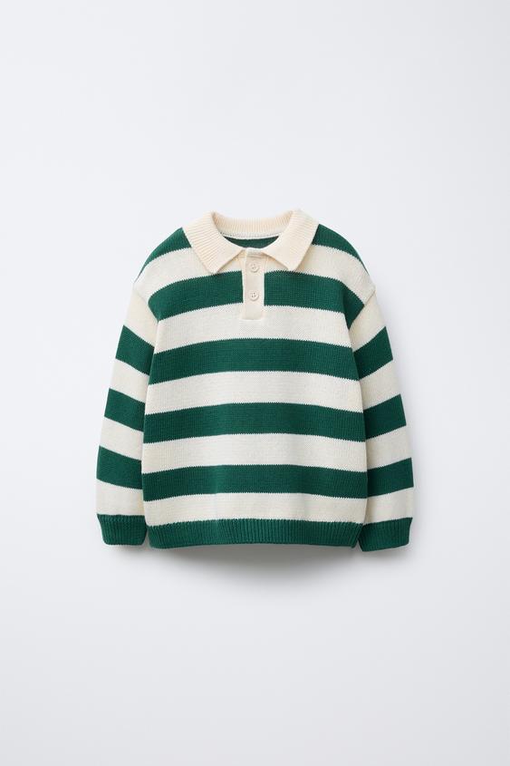 PULLOVER POLO A RIGHE - Ecrù / Verde | ZARA Italia / Italy