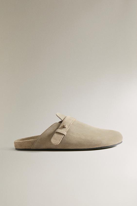 LEATHER CLOGS WITH BUTTON STUD DETAIL - Taupe Grey | ZARA UAE - Dubai ...