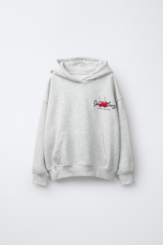 BLUZA Z KAPTUREM Z WISIENKAMI - Szary melanż | ZARA Polska / Poland