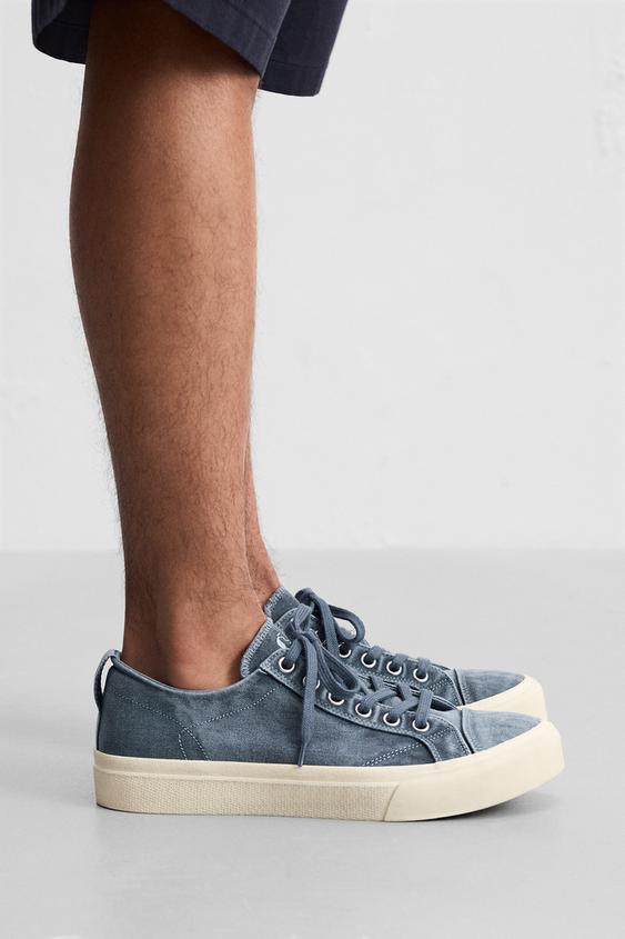 DISTRESSED FABRIC TRAINERS - Blue | ZARA Australia