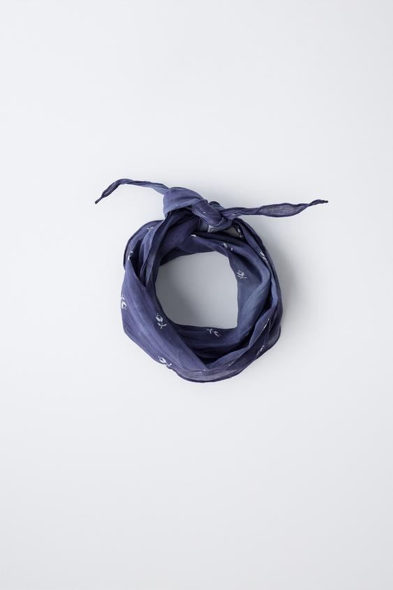 CRUMPLED EFFECT FLORAL BANDANA - Blue / Indigo | ZARA UAE - Dubai ...