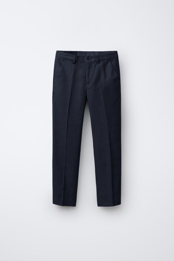 PANTALON DE COSTUME AVEC COTON ET LIN - Bleu marine | ZARA Canada