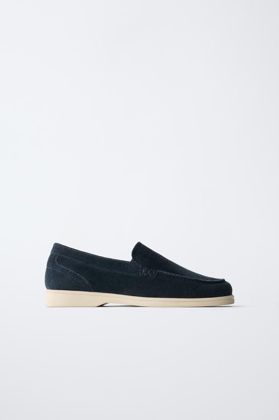 LEATHER DECK SHOES - Navy Blue | ZARA Canada