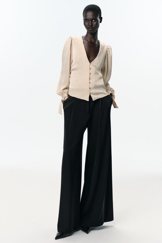 FITTED CREASED-EFFECT BLOUSE - Ecru | ZARA United Kingdom