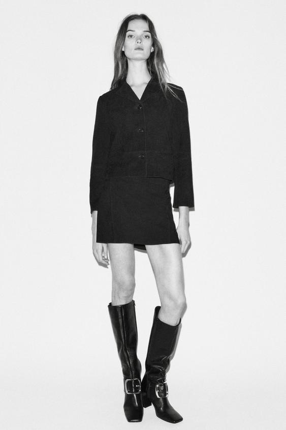 Zw Collection Short Suede Leather Skirt Black Zara South Africa