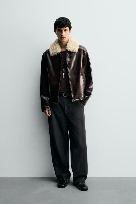 COMBINATION VINYL FINISH JACKET - Dark brown | ZARA United States