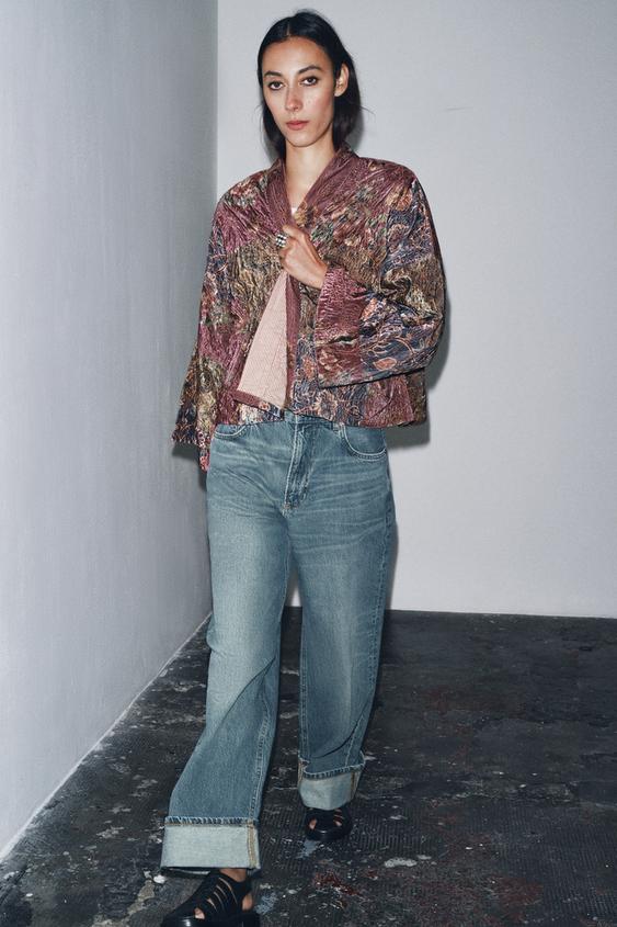 KIMONO EN VELOURS IMPRIMÉ FLEURS - Aubergine | ZARA Canada