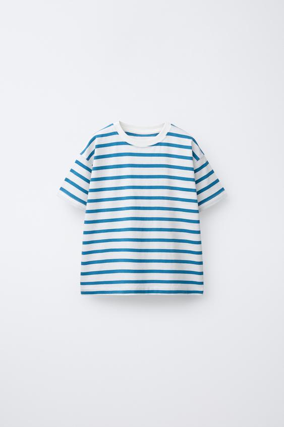 STRIPE PRINT T-SHIRT - Blue | ZARA Turkey