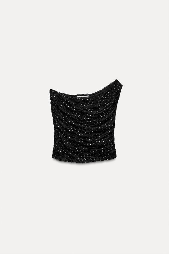TOP ASSIMÉTRICO DE RENDA COM STRASS - Preto | ZARA Brasil