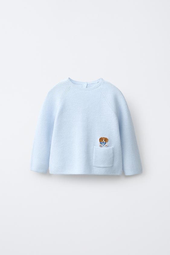 KNIT DOG PATCH JUMPER - Light blue | ZARA India