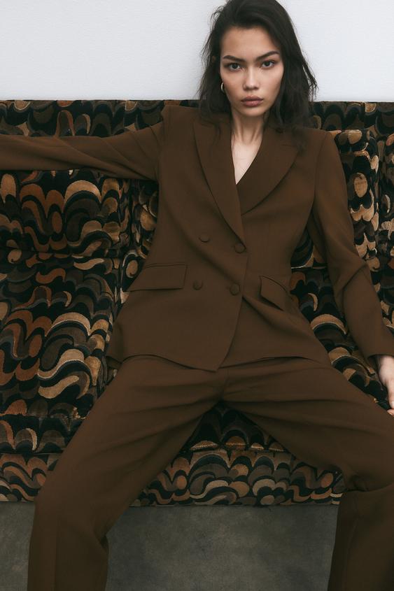 DOUBLE-BREASTED BLAZER WITH COVERED BUTTONS - Brown | ZARA Australia
