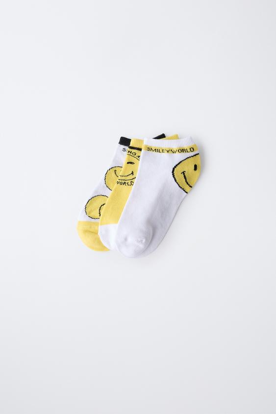 SMILEYWORLD® THREE-PACK OF ANKLE SOCKS - Yellow | ZARA Singapore