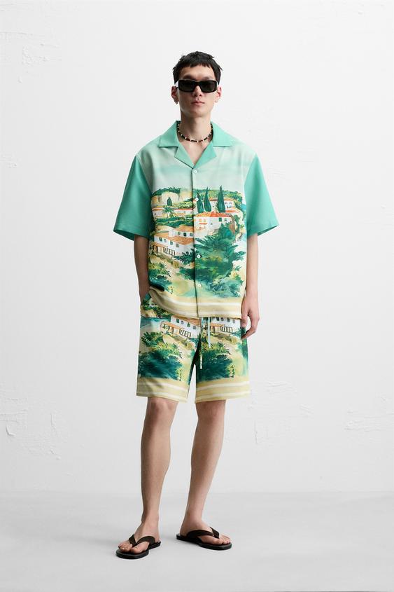 LANDSCAPE PRINT BERMUDA SHORTS - Green | ZARA India