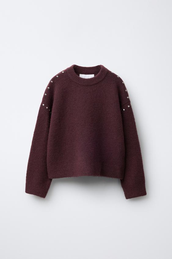 SUÉTER DE TRICÔ COM TACHAS - Borgonha | ZARA Brasil
