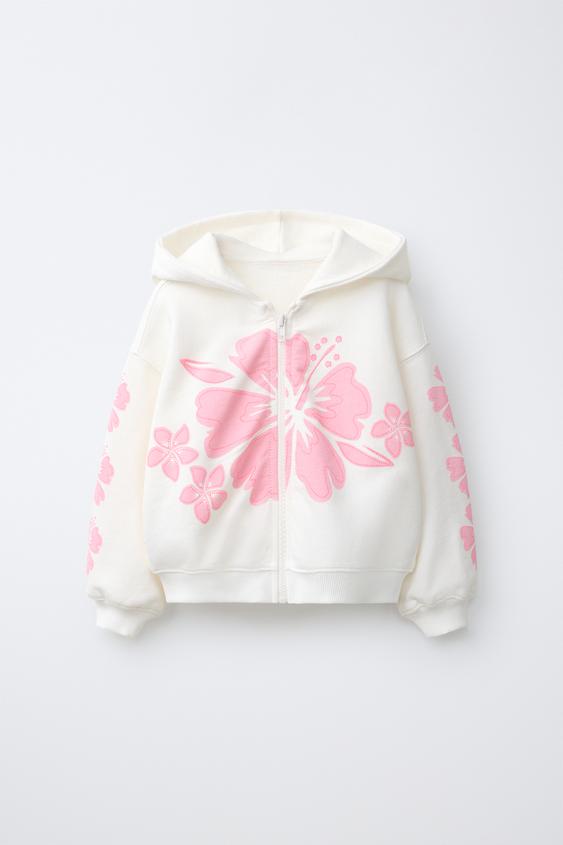 BLUZA Z KAPTUREM I NADRUKIEM W HIBISKUSY - Złamana biel | ZARA Polska ...