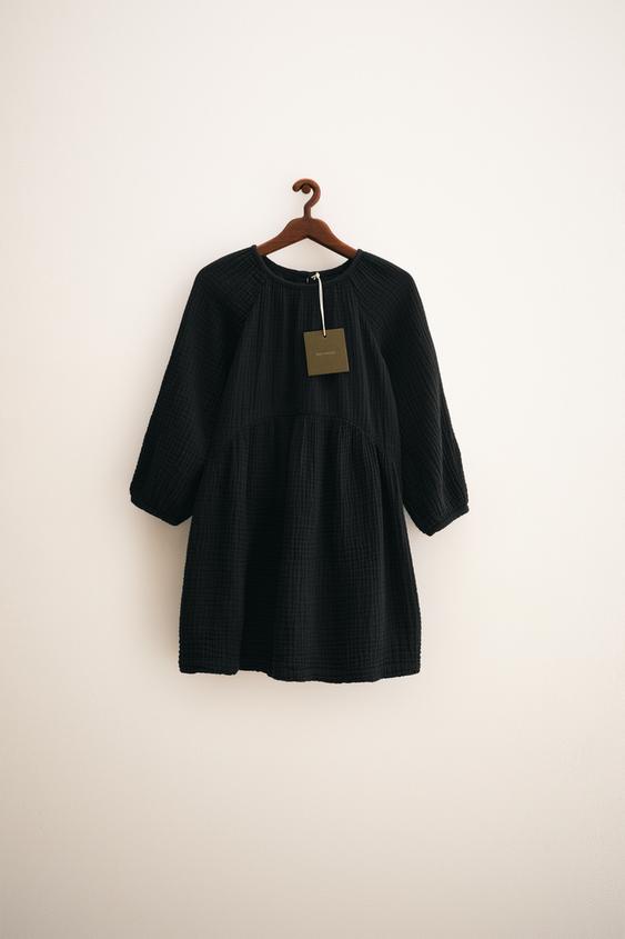 ZARA TIMELESS - COTTON GAUZE DRESS - Black | ZARA Turkey