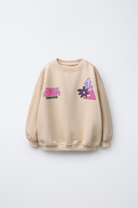 マウンテン柄スウェットシャツ - ライトベージュ | ZARA Japan / 日本